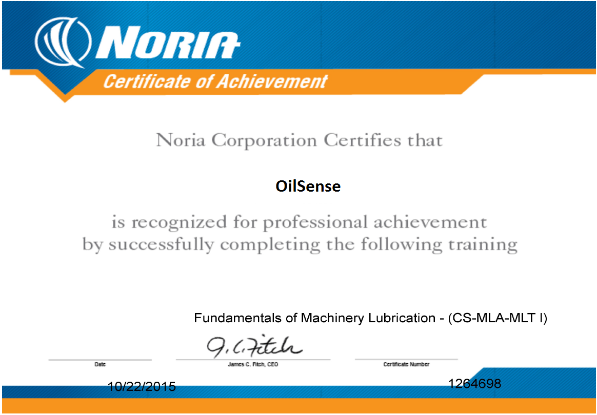 Noria ICML certification MLA I MLT I - Olie analyse